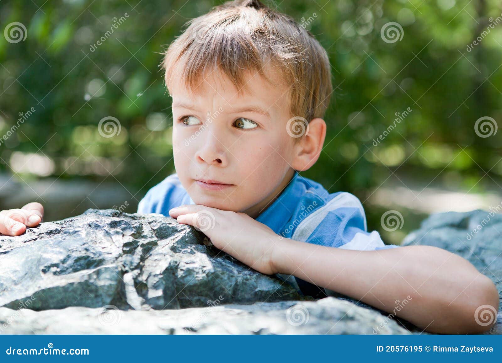 Portrait of Sad Boy on Rocks. Stock Image - Image of outdoor, sadness ...