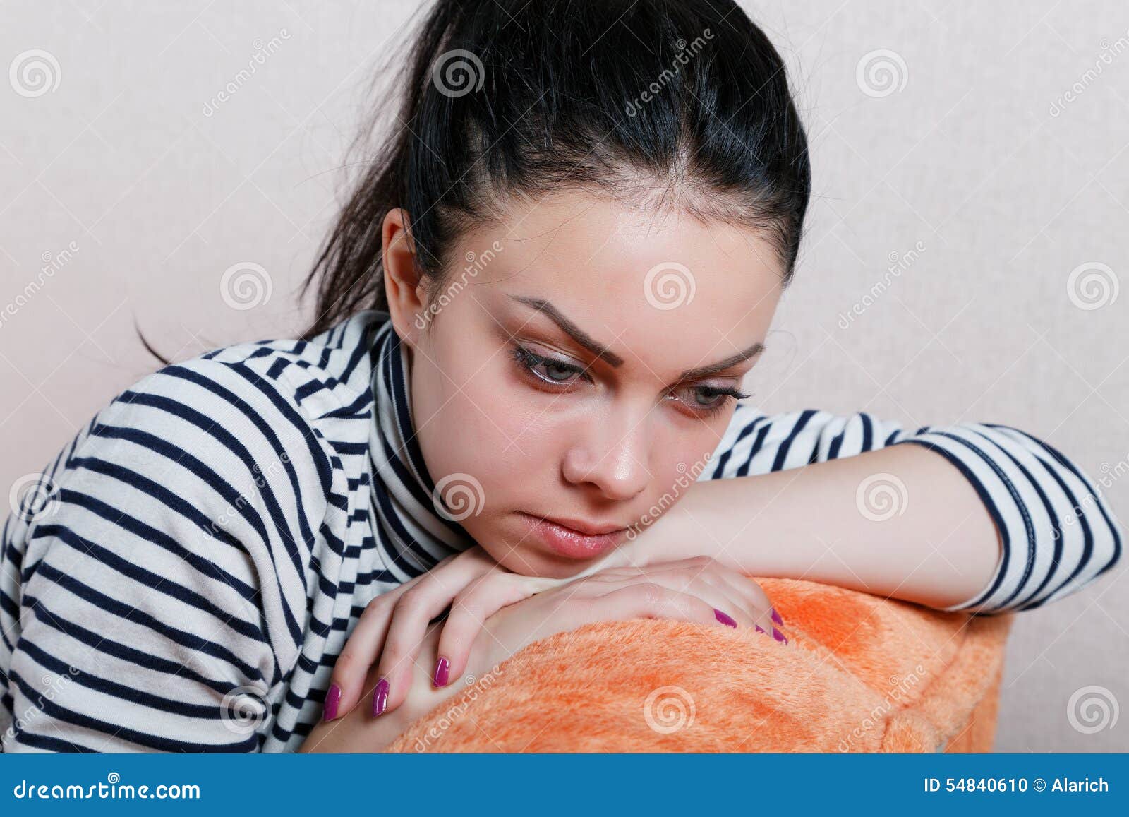 Portrait of a sad girl stock photo. Image of interior - 54840610