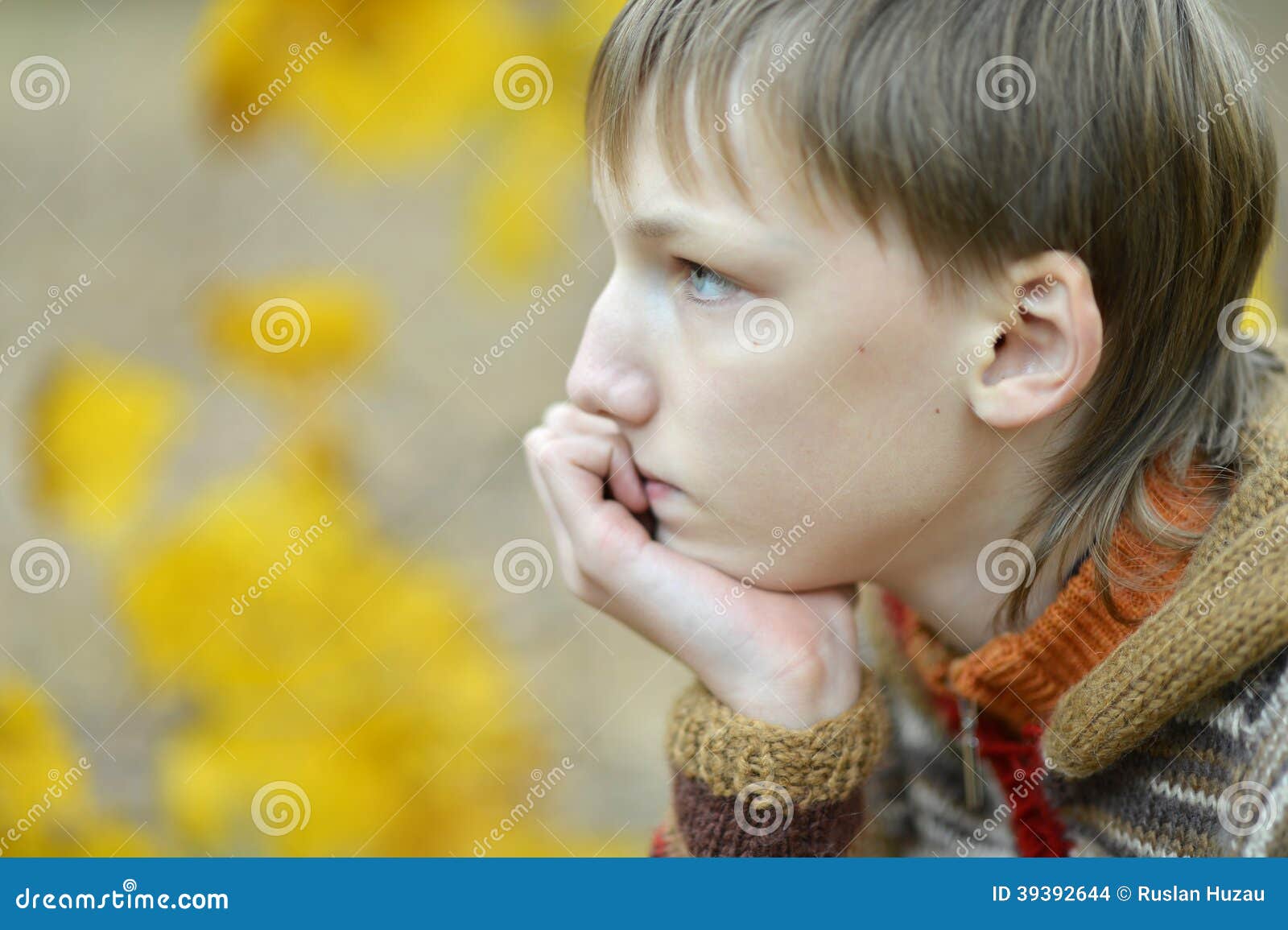 Portrait of a Sad Little Boy Outdoors Stock Photo - Image of hand ...