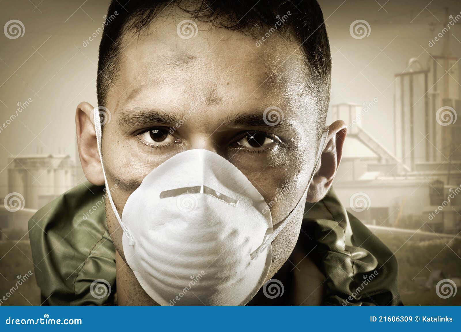 Portrait of Sad Man in Breathing Mask Stock Image - Image of human ...