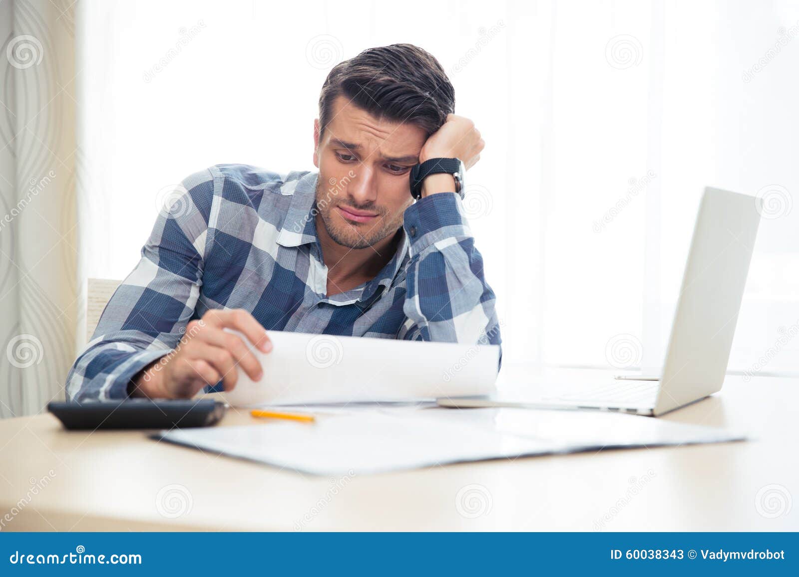 Portrait of a Sad Man Looking at Bills Stock Image - Image of bill ...