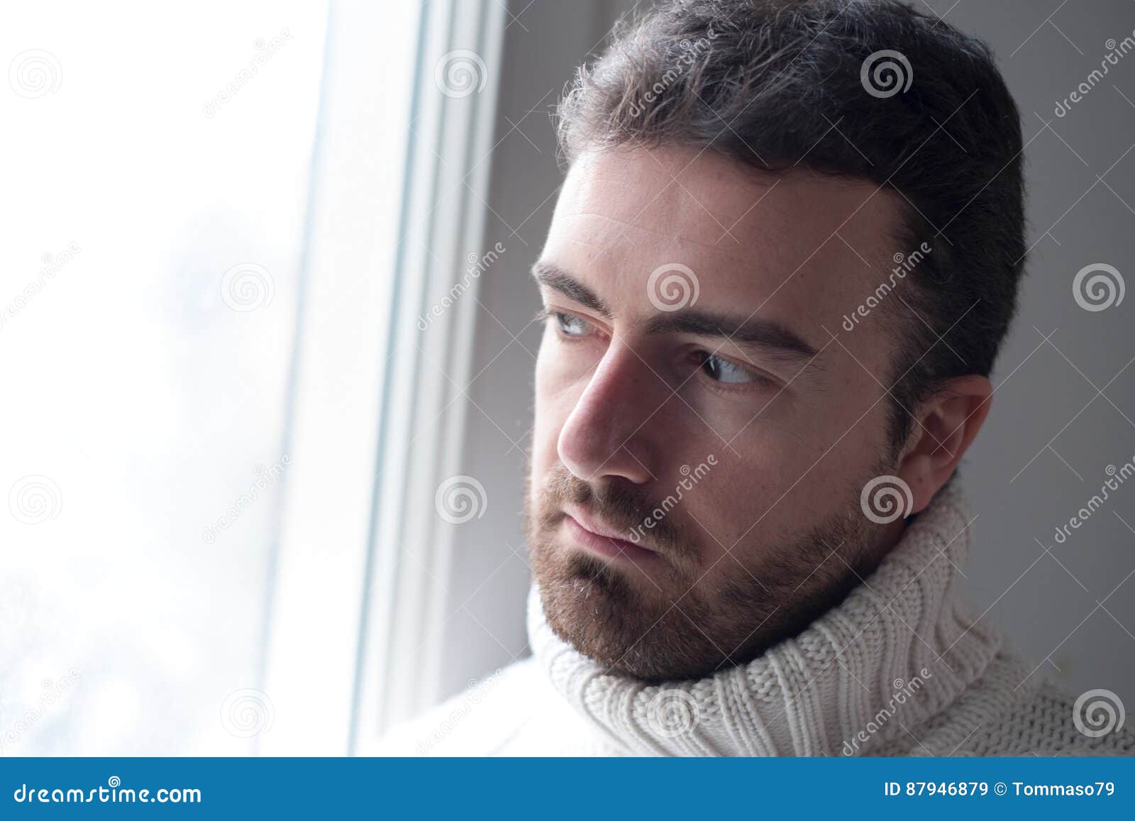 Portrait of Sad Man Looking Out of the Window Stock Image - Image of ...