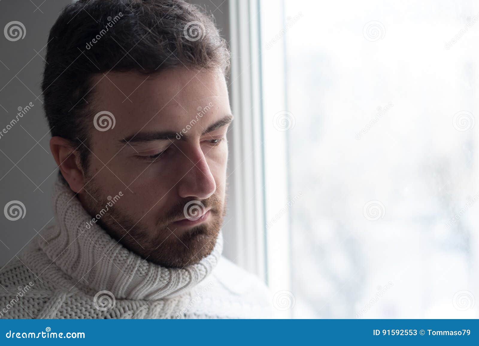 Portrait of Sad Man Looking Out of Window Stock Image - Image of ...