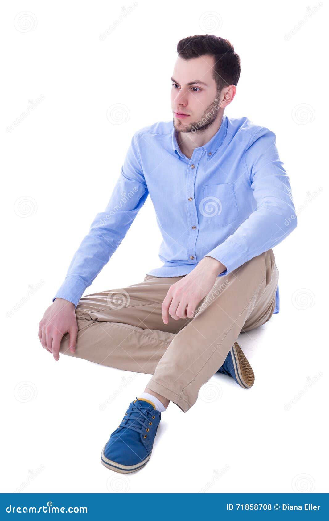 Portrait of Sad Man Sitting Isolated on White Stock Photo - Image of ...