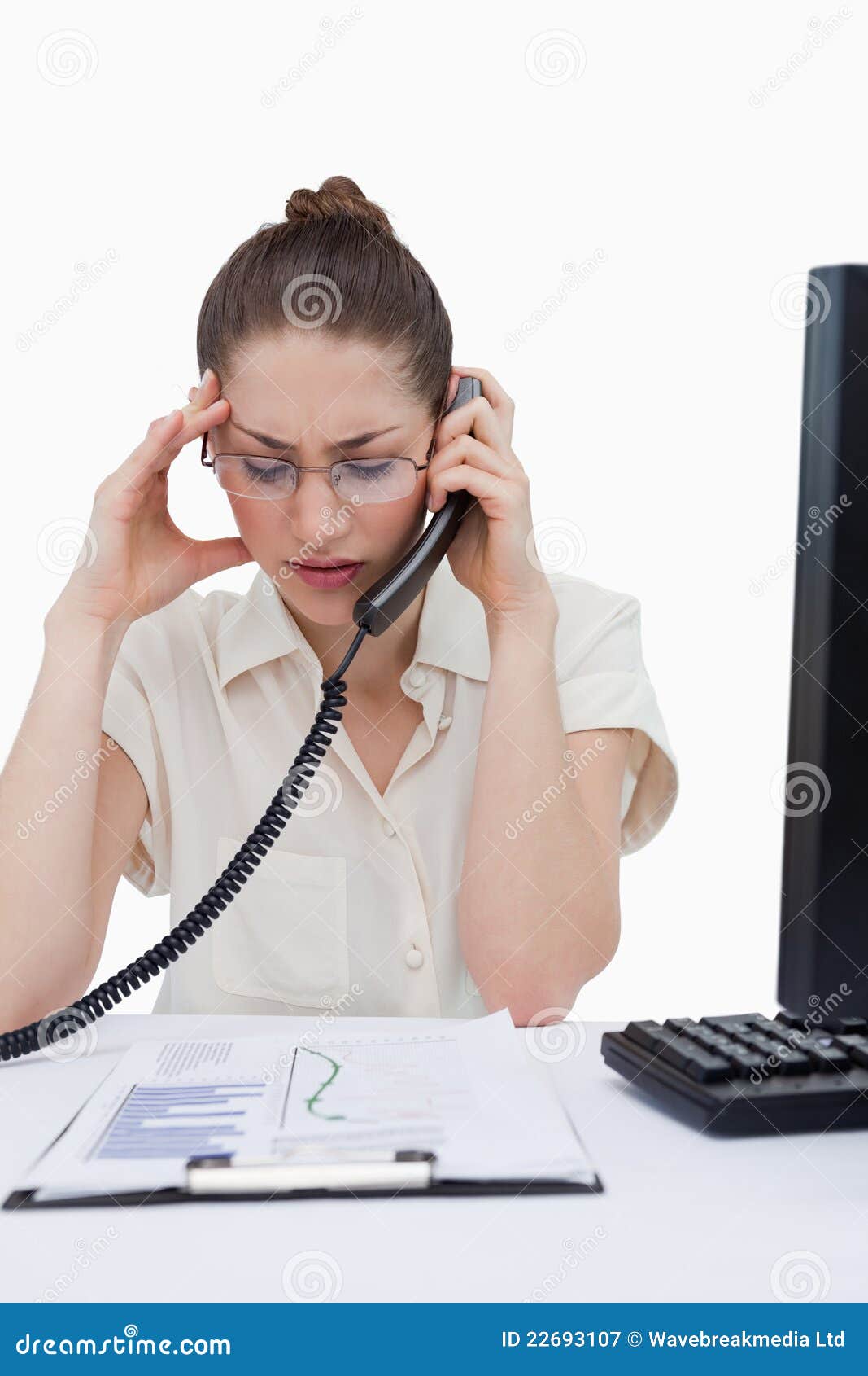 Portrait of a Sad Manager Making a Phone Call while Looking at S Stock ...