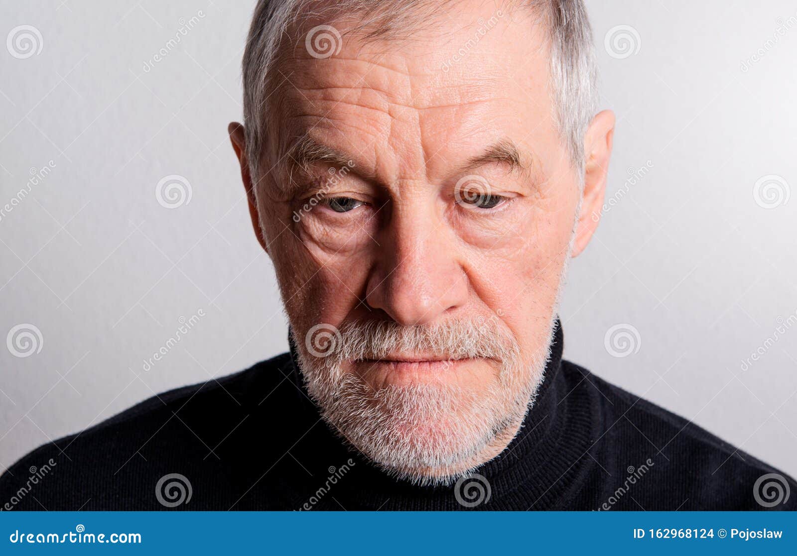 Portrait of a Sad Senior Man with Beard and Mustache in a Studio. Stock ...