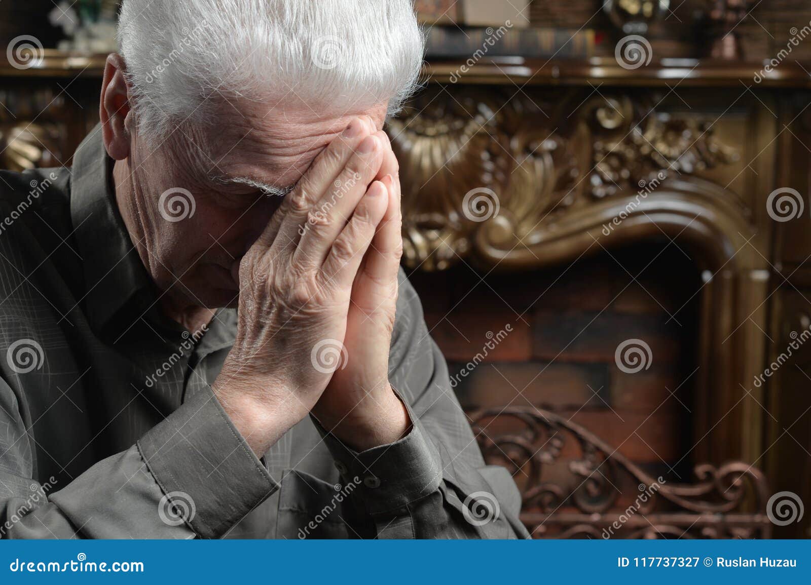 Portrait of Sad Senior Man Praying Stock Image - Image of elderly ...