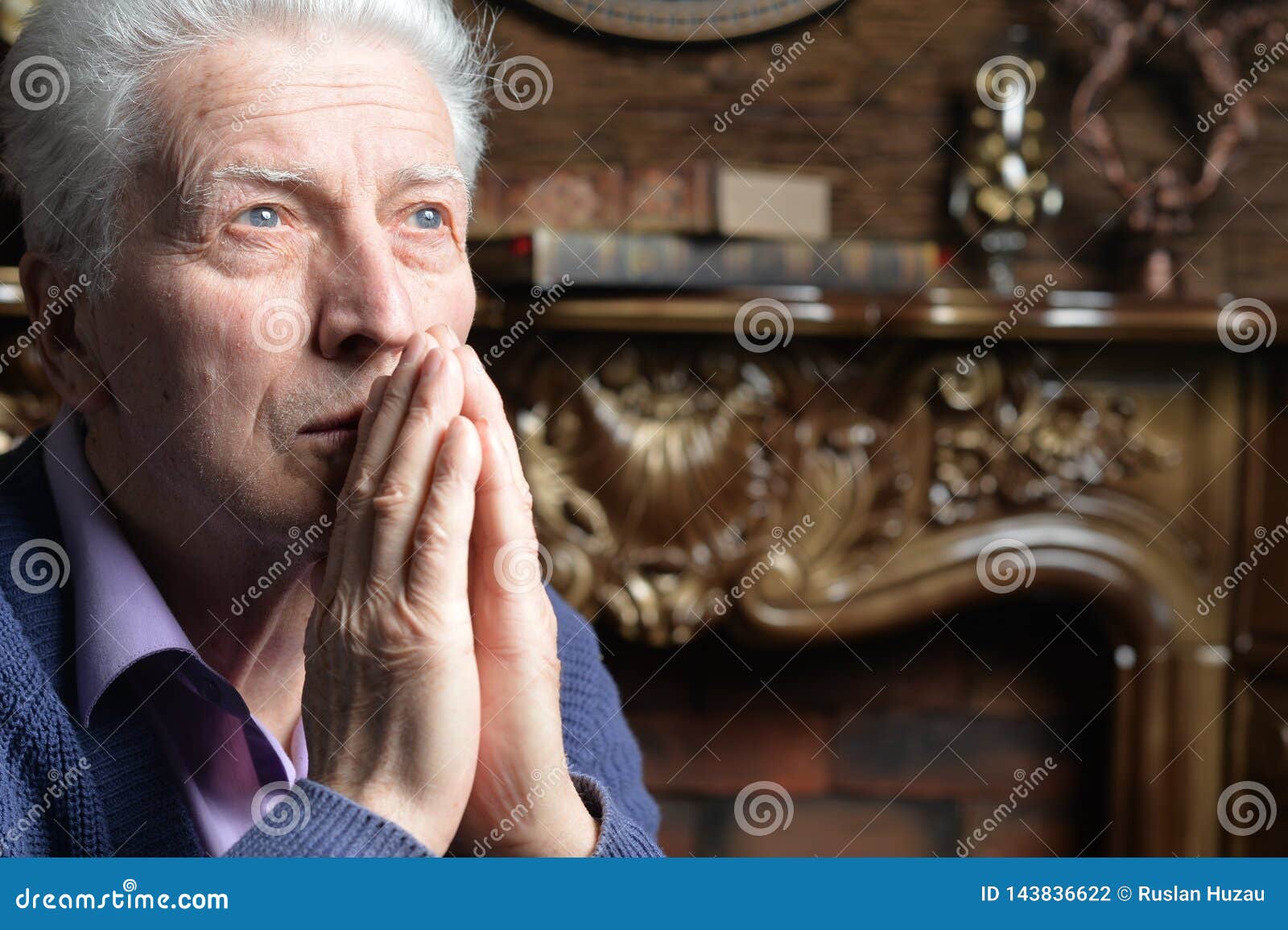 Portrait of Sad Senior Man Praying Stock Photo - Image of background ...
