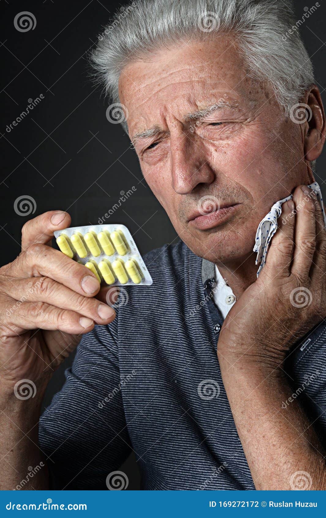 Portrait of a Sad Sick Senior Man with Pills Stock Photo - Image of ...