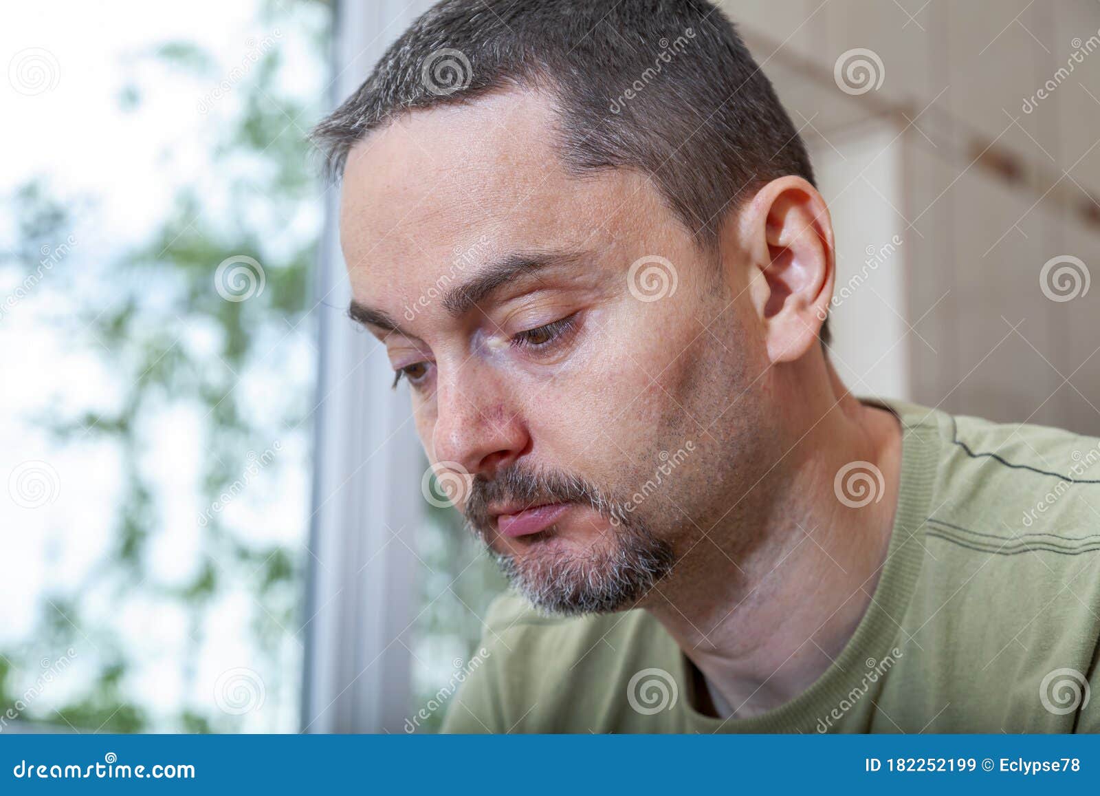 Sad Young Man Looking Down. Interior Image Stock Image - Image of adult ...