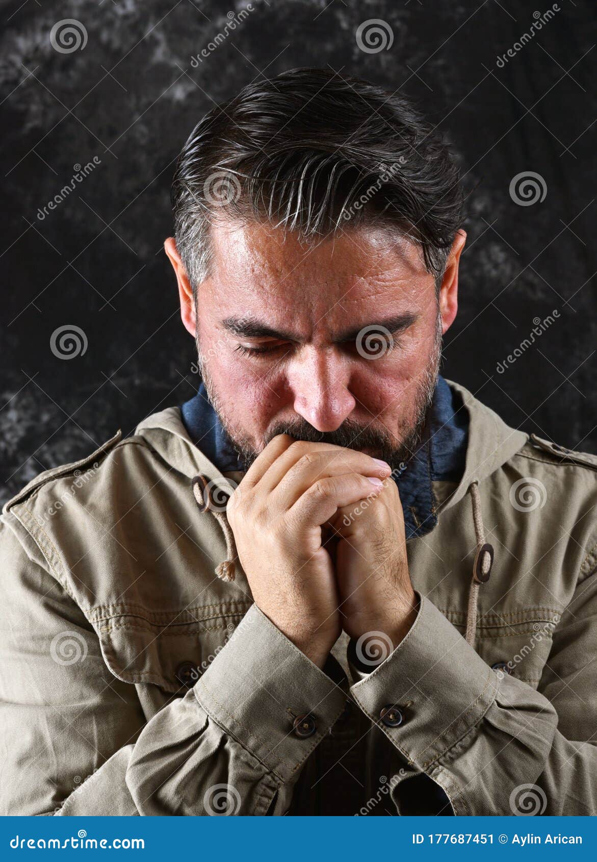 Portrait of Sadness Man Looking Down. No Filter. Stock Image - Image of ...