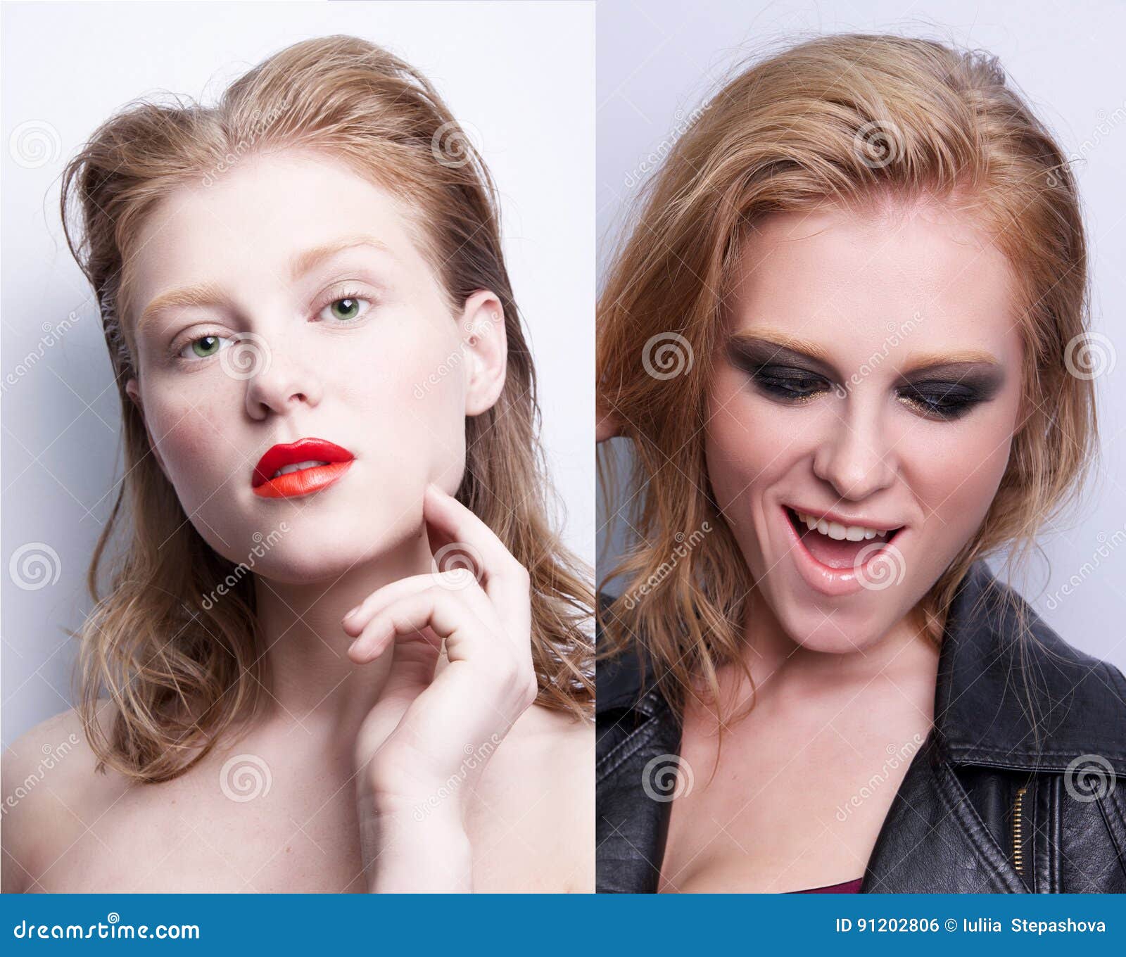 Portrait of Same Girl with Two Different Makeup Stock Photo - Image of ...