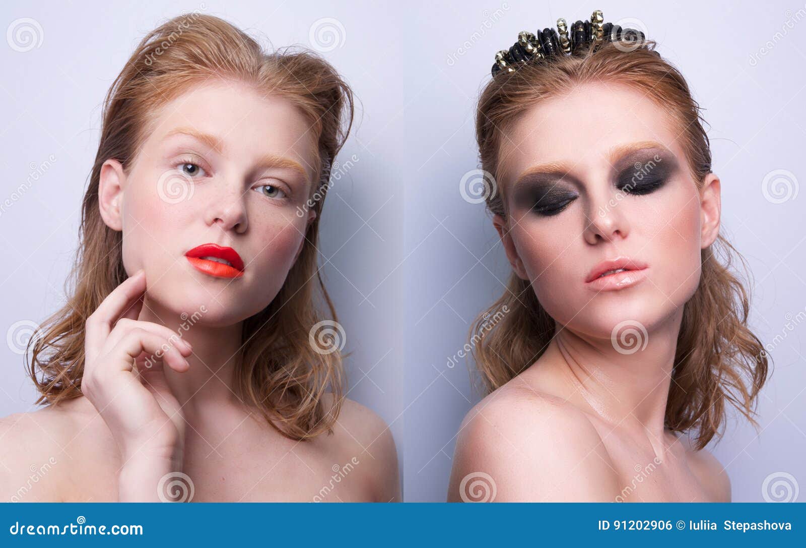 Portrait of Same Girl with Two Different Makeup Stock Photo - Image of ...