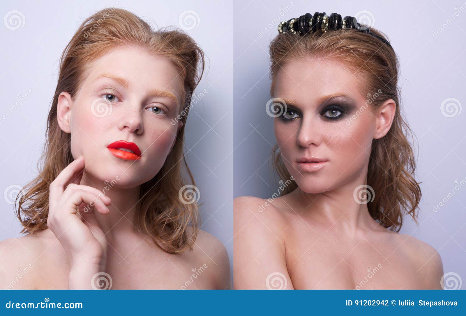 Portrait of Same Girl with Two Different Makeup Stock Photo - Image of ...
