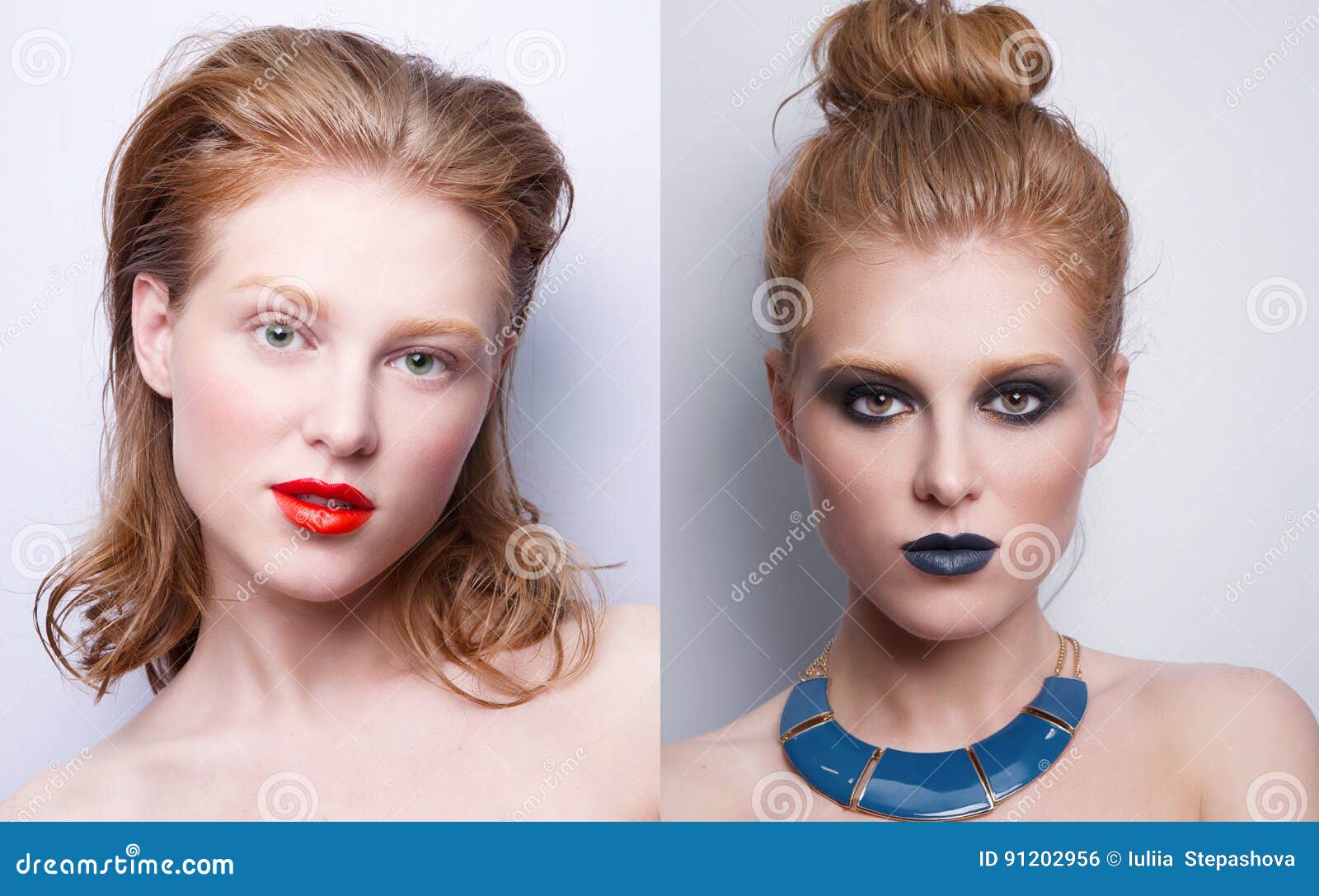 Portrait of Same Girl with Two Different Makeup Stock Photo - Image of ...