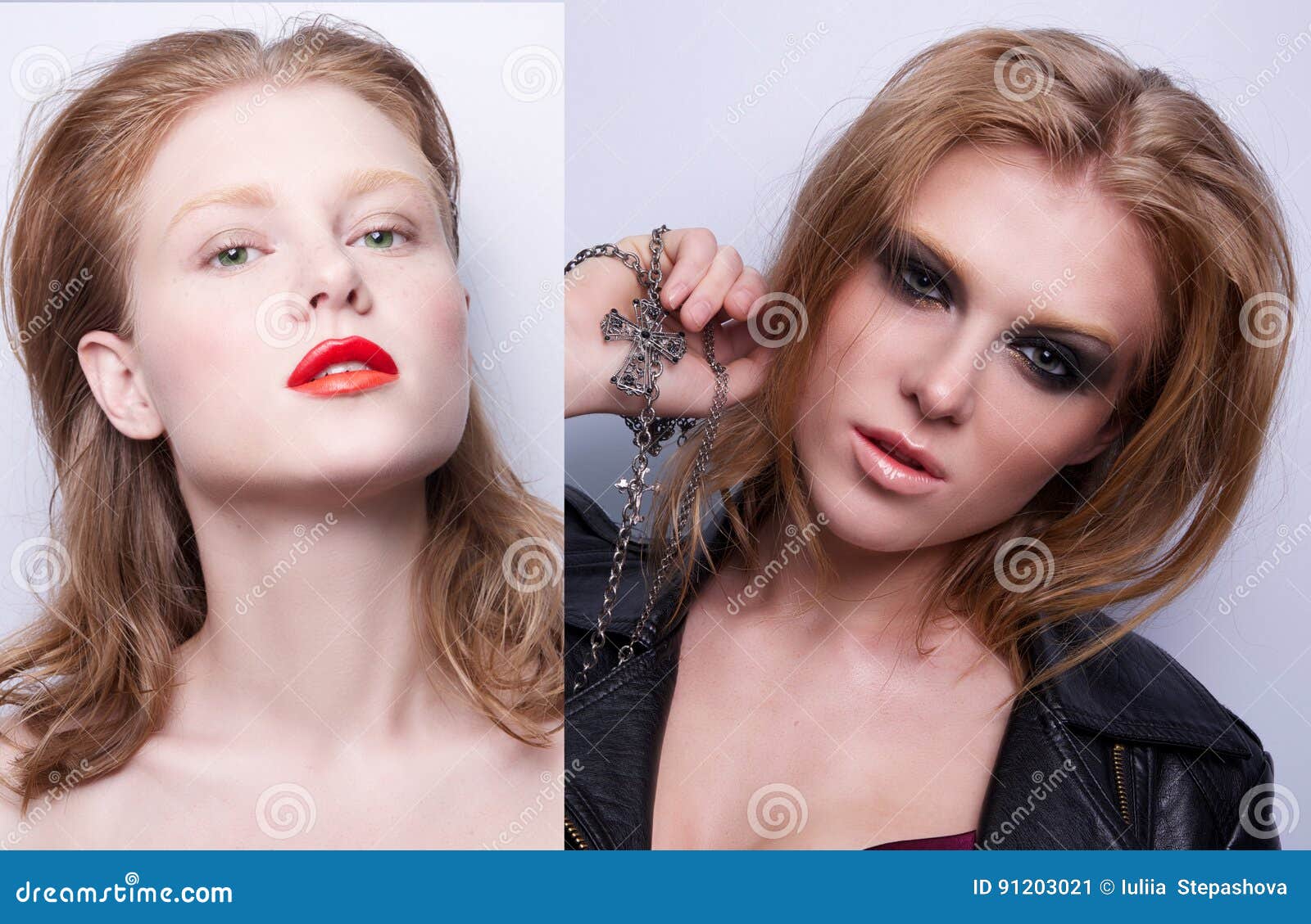 Portrait of Same Girl with Two Different Makeup Stock Image - Image of ...