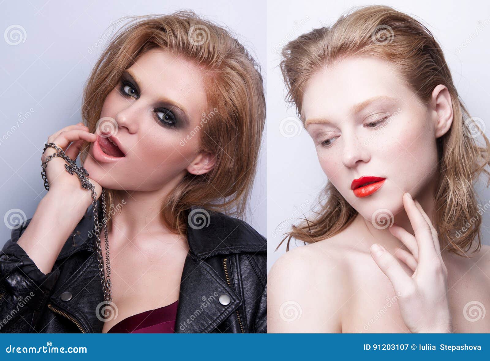 Portrait of Same Girl with Two Different Makeup Stock Image - Image of ...