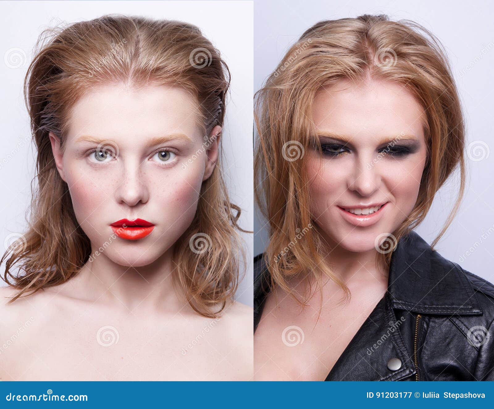 Portrait of Same Girl with Two Different Makeup Stock Image - Image of ...
