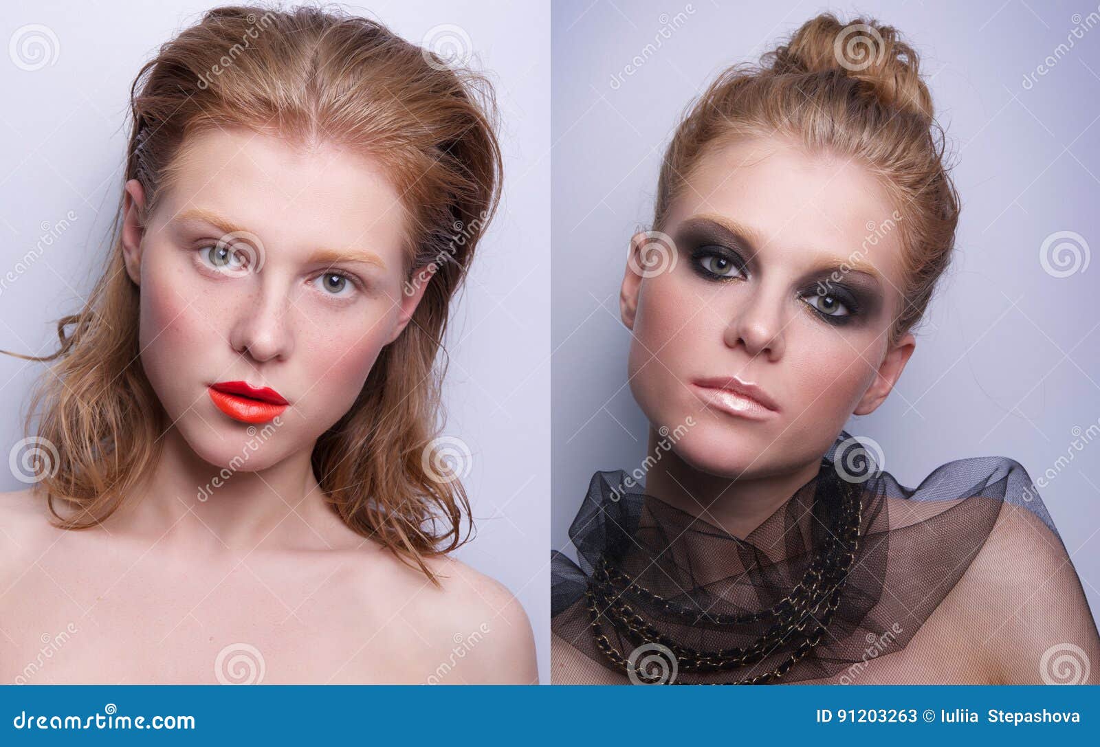 Portrait of Same Girl with Two Different Makeup Stock Image - Image of ...