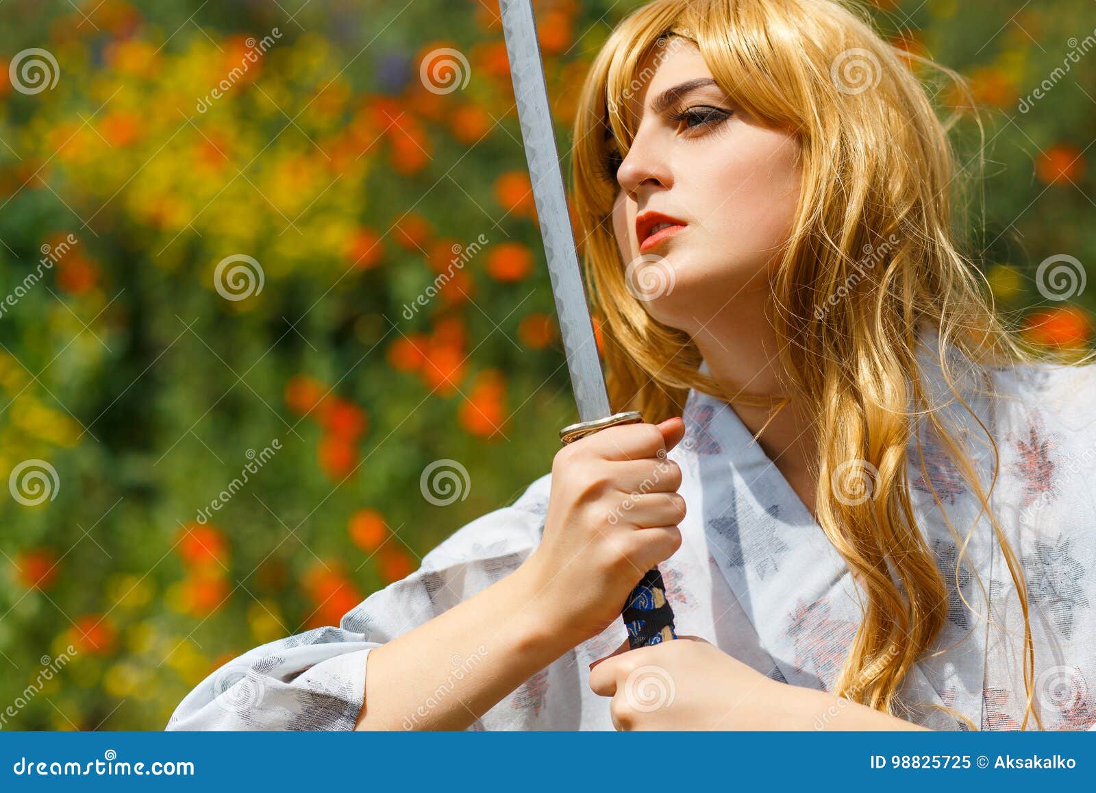 Portrait of Samurai Girl with a Sword Stock Image - Image of japan ...