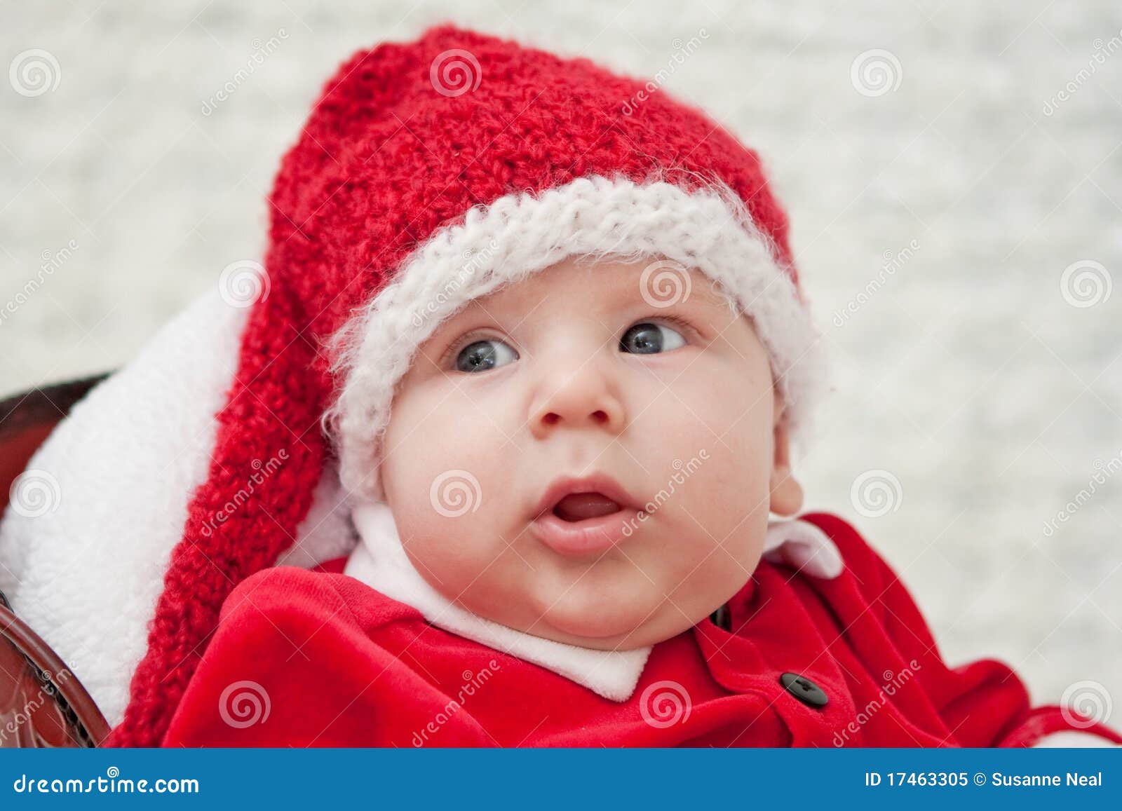 Portrait of Santa Baby in Knitted Cap Stock Image - Image of sleigh ...