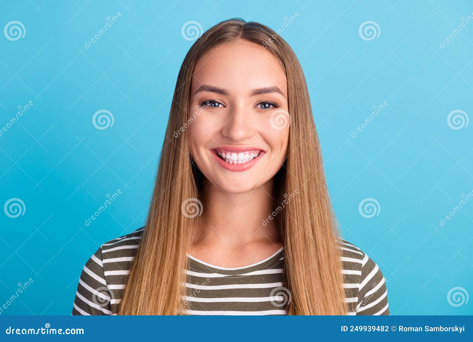 Portrait Of Satisfied Cheerful Person Toothy Beaming Smile Long