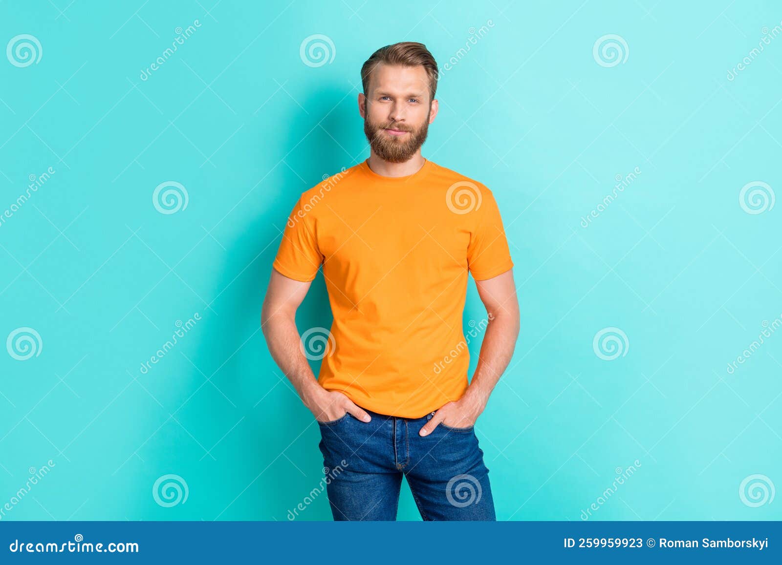 Portrait Of Satisfied Confident Handsome Guy With Blond Beard Wear