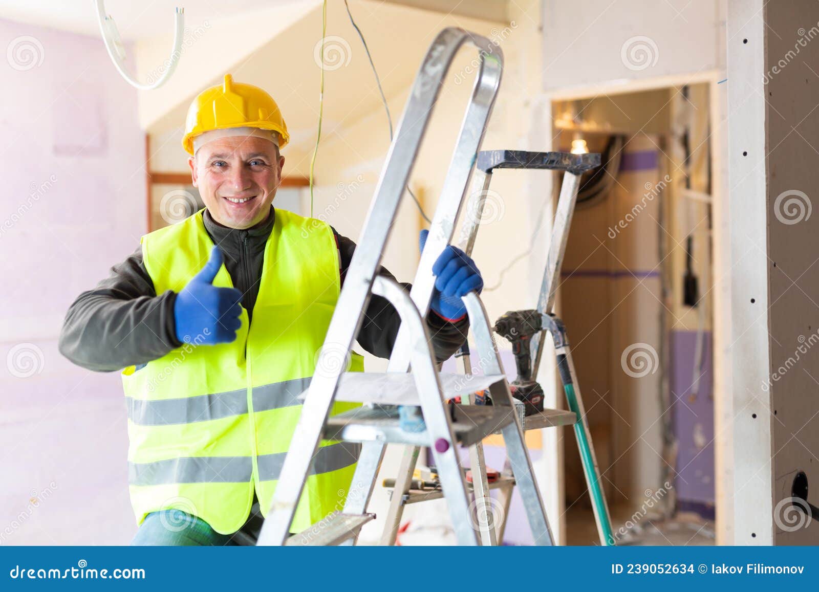 Portrait of Construction Worker Standing at Indoors Building Site Stock ...