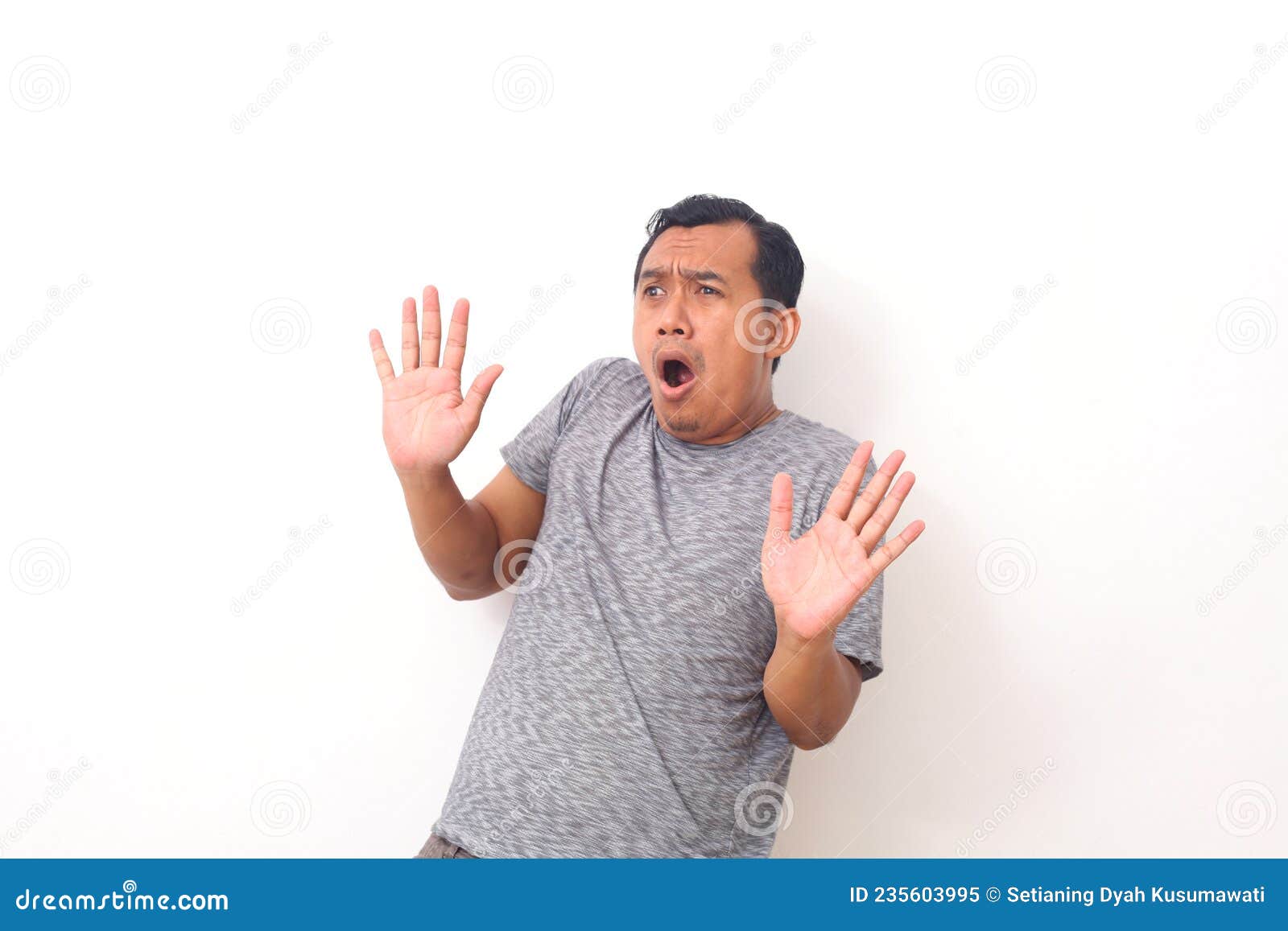 Portrait of Scared Asian Man Isolated Over White Stock Image - Image of ...