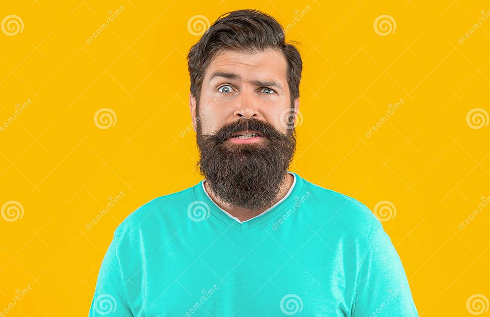 Portrait of Scared Bearded Guy on Background. Portrait of Bearded Guy ...