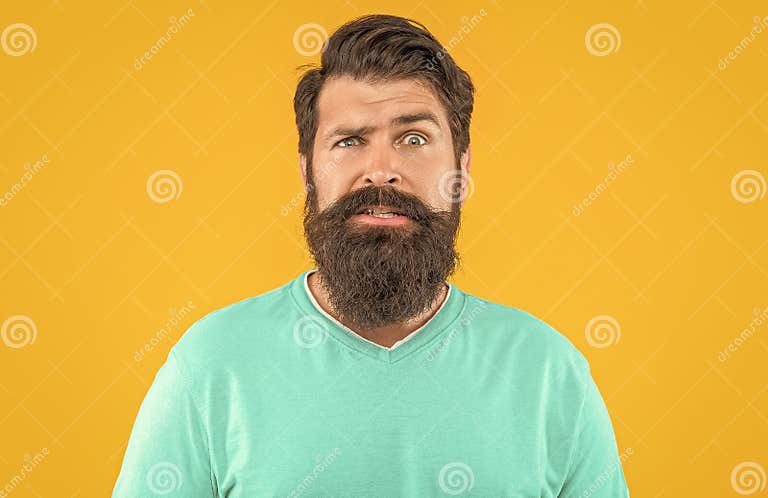 Portrait of Scared Bearded Guy on Background. Portrait of Bearded Guy ...