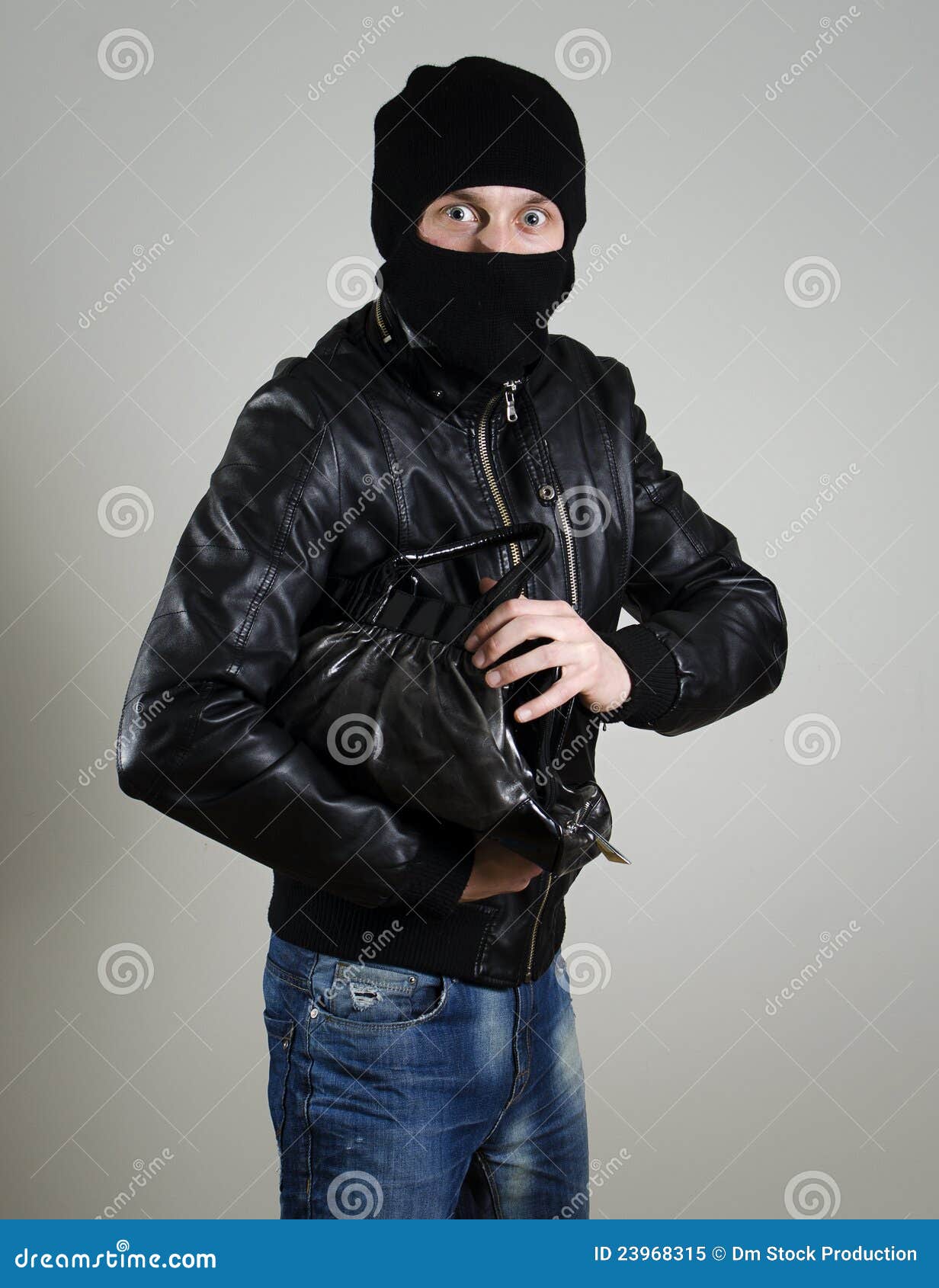 Portrait of Scared Male Burglar Stock Image - Image of jeans, mask ...