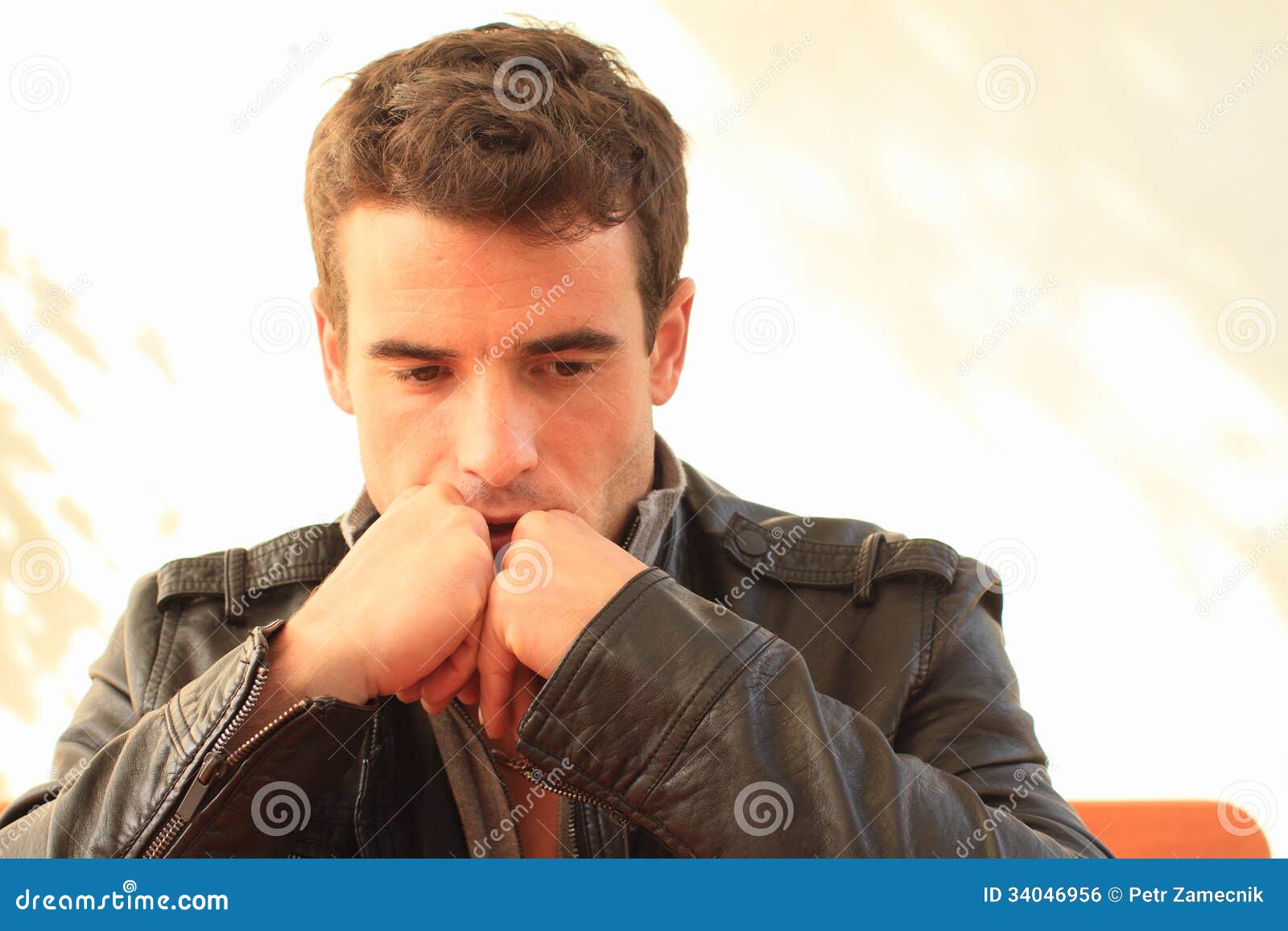 Portrait of scared man stock photo. Image of afraid, black - 34046956
