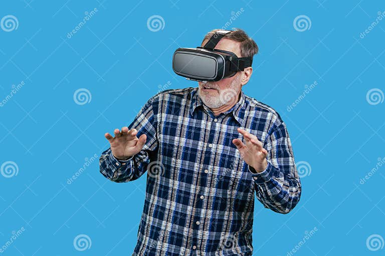 Portrait of Scared Senior Man in Vr Headset. Stock Image - Image of ...