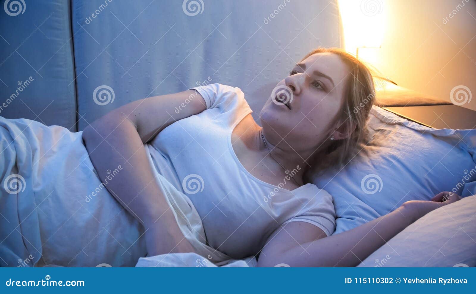 Portrait of Scared Young Woman Had Nightmare at Night Stock Photo ...