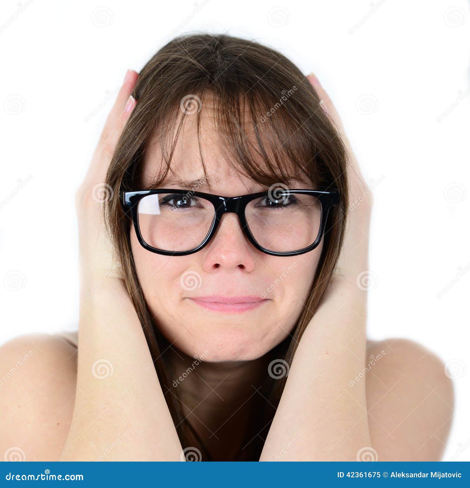 Portrait of Scared Young Female Isolated on White Background Stock ...