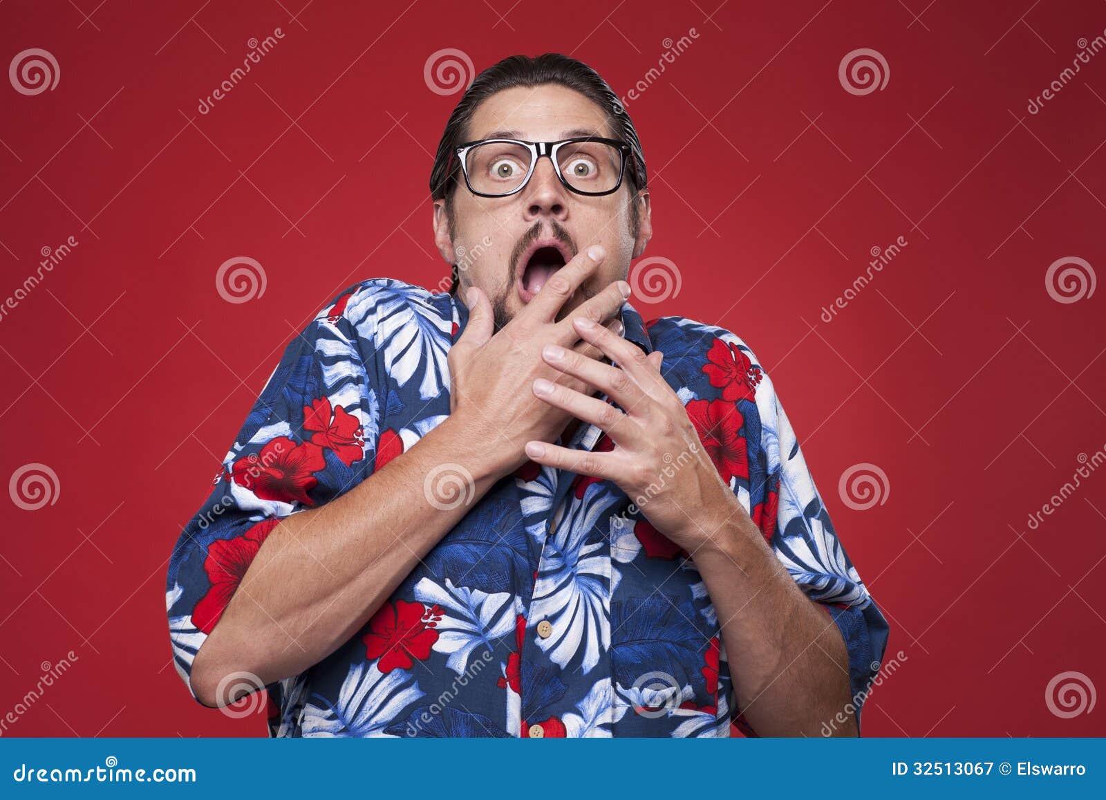 Portrait of a Scared Young Man Against Red Background Stock Image ...