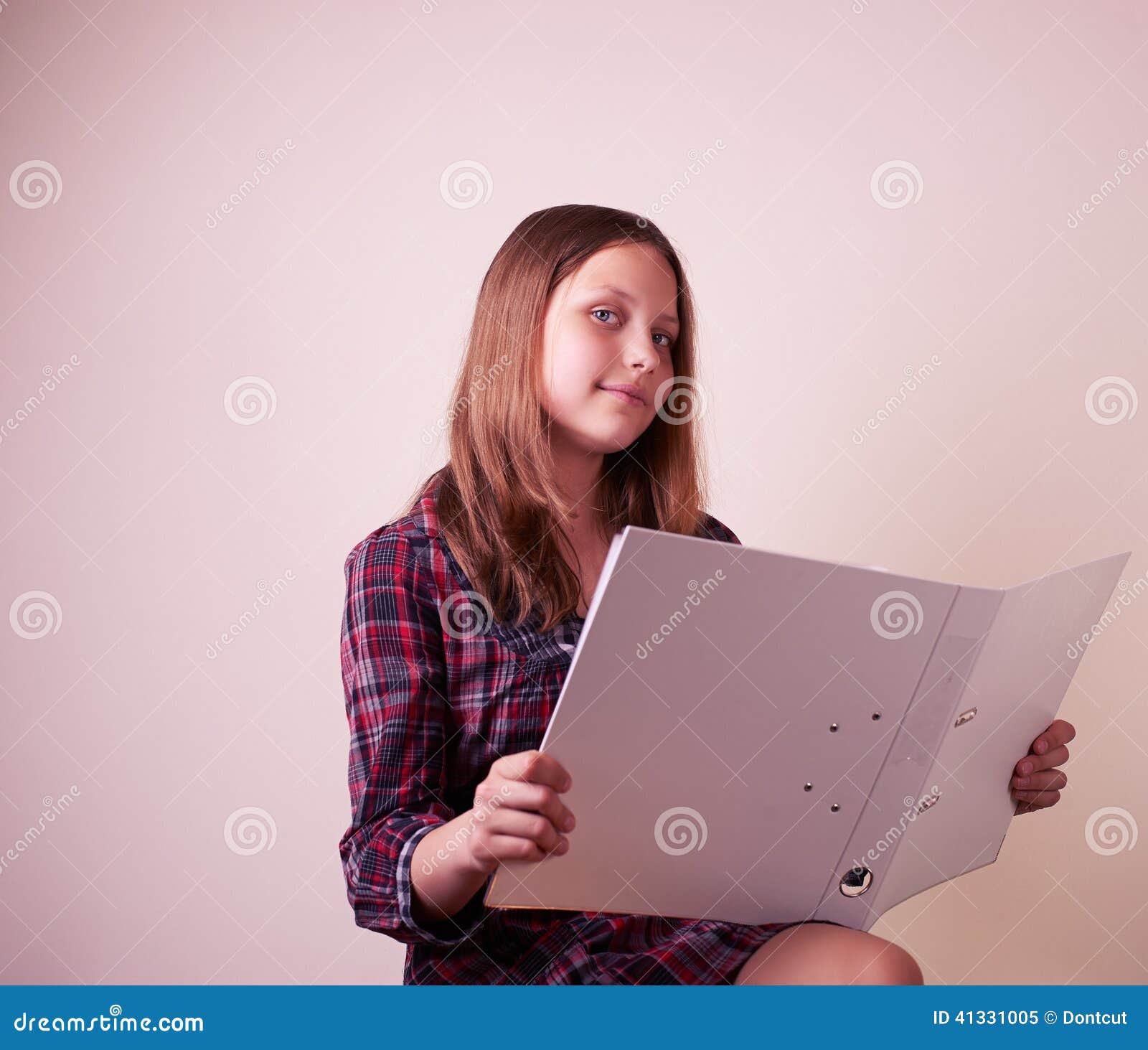 Portrait of a School Girl with Folder Stock Image - Image of cute ...