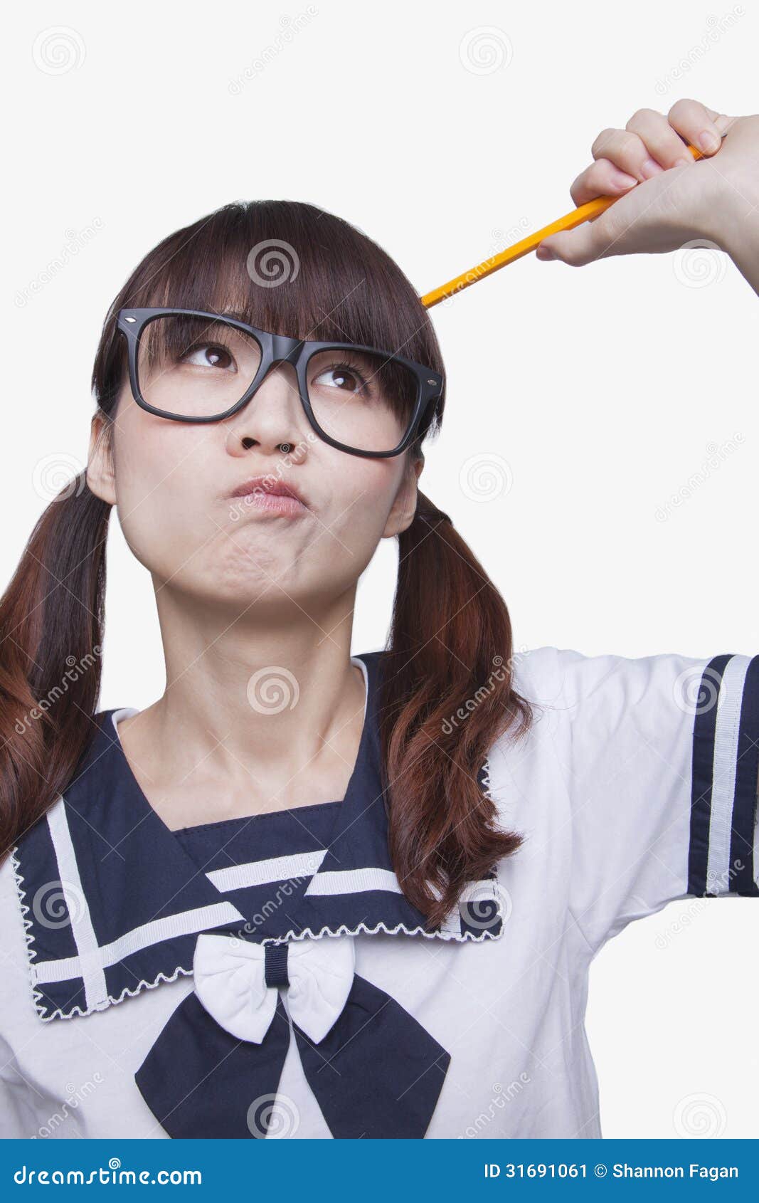 Portrait of School Girl Thinking Stock Image - Image of contemplation ...