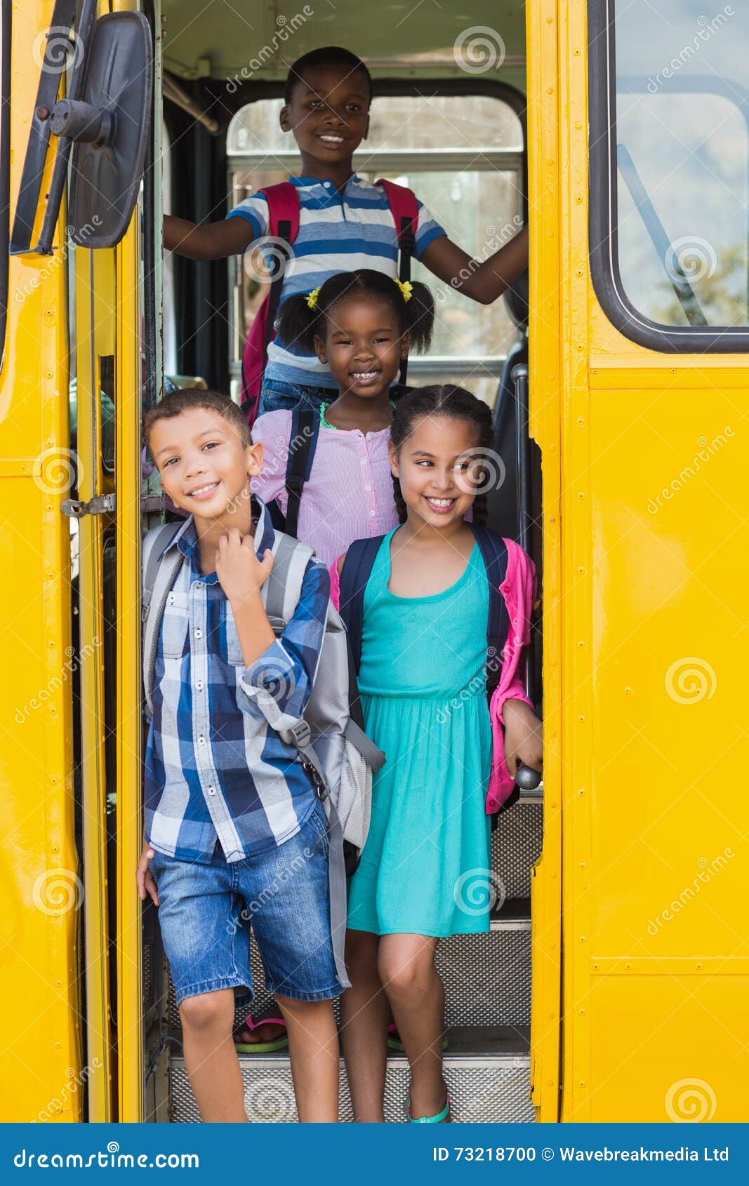 Portrait of School Kids Looking from Bus Stock Photo - Image of ...