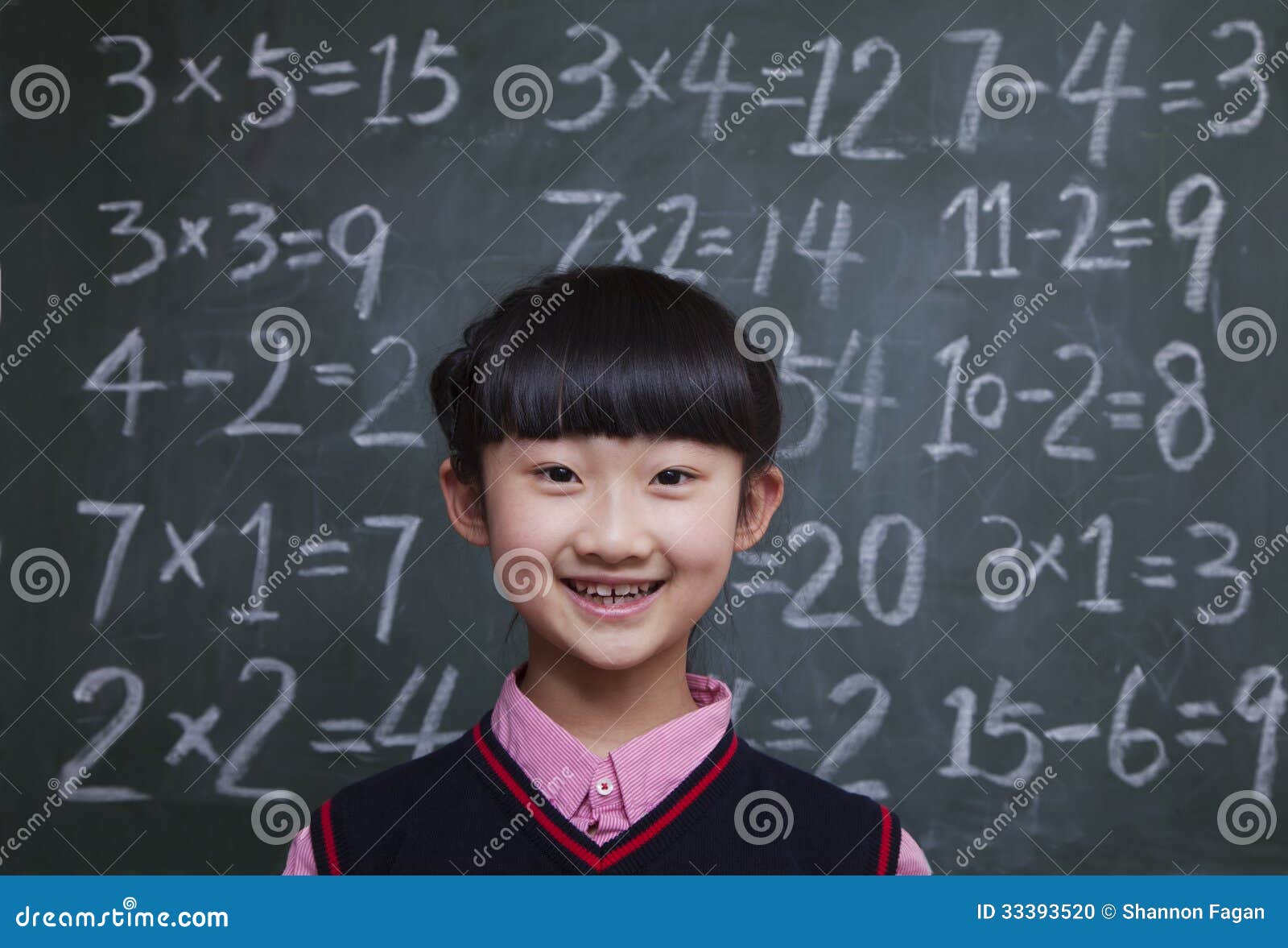 Portrait of Schoolgirl in Front of Blackboard with Math Equations Stock ...