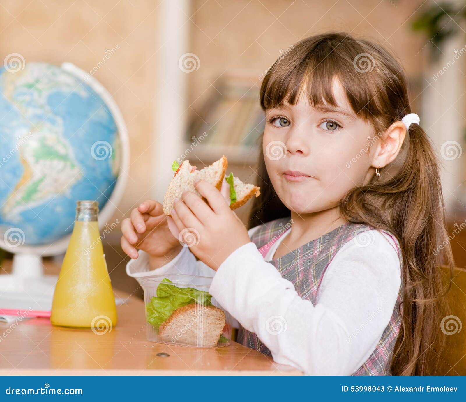 Portrait Schoolgirl while Having Lunch during Stock Image - Image of ...