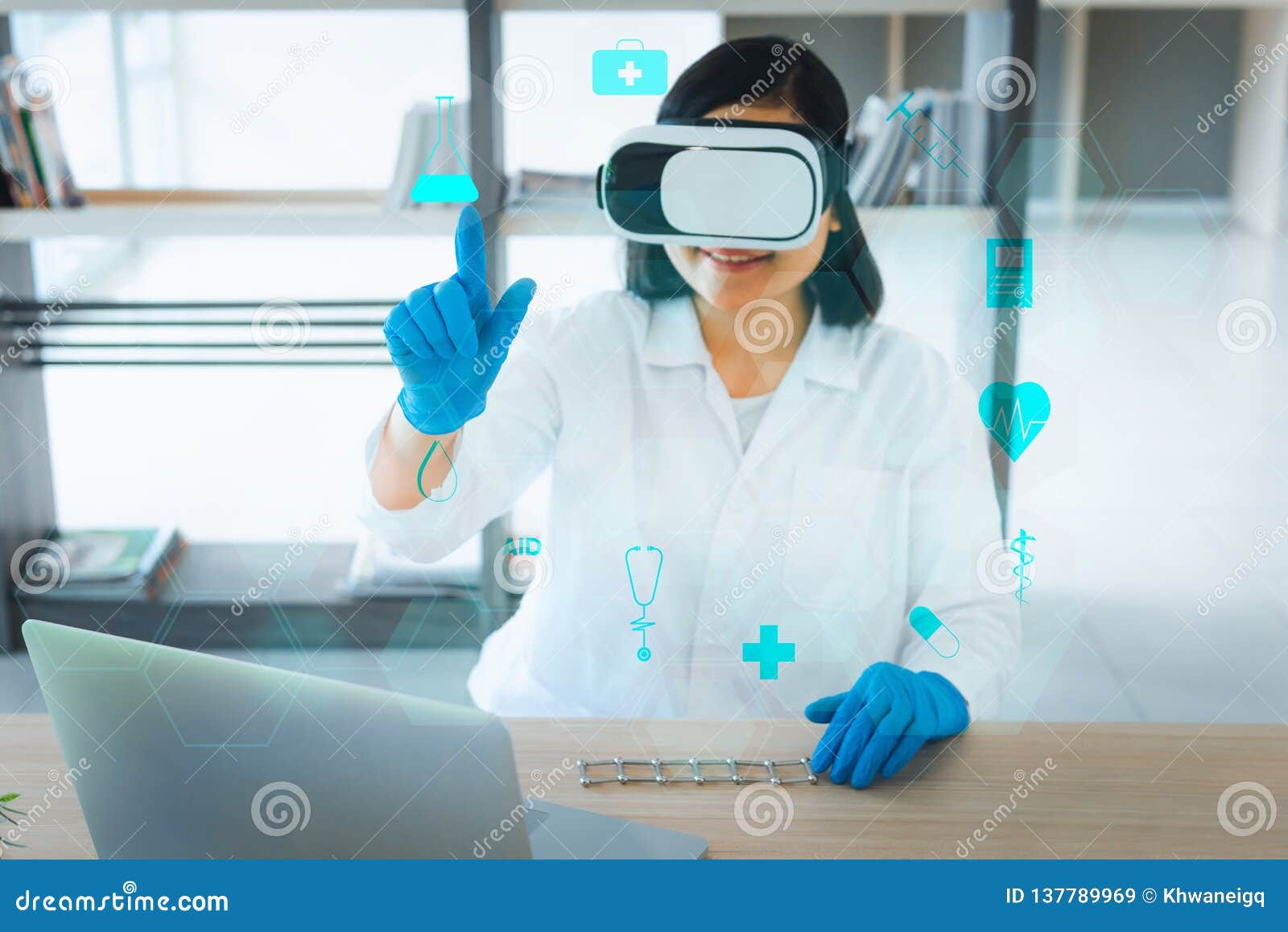 Portrait of Scientist is Using Virtual Reality Technology To Selection ...