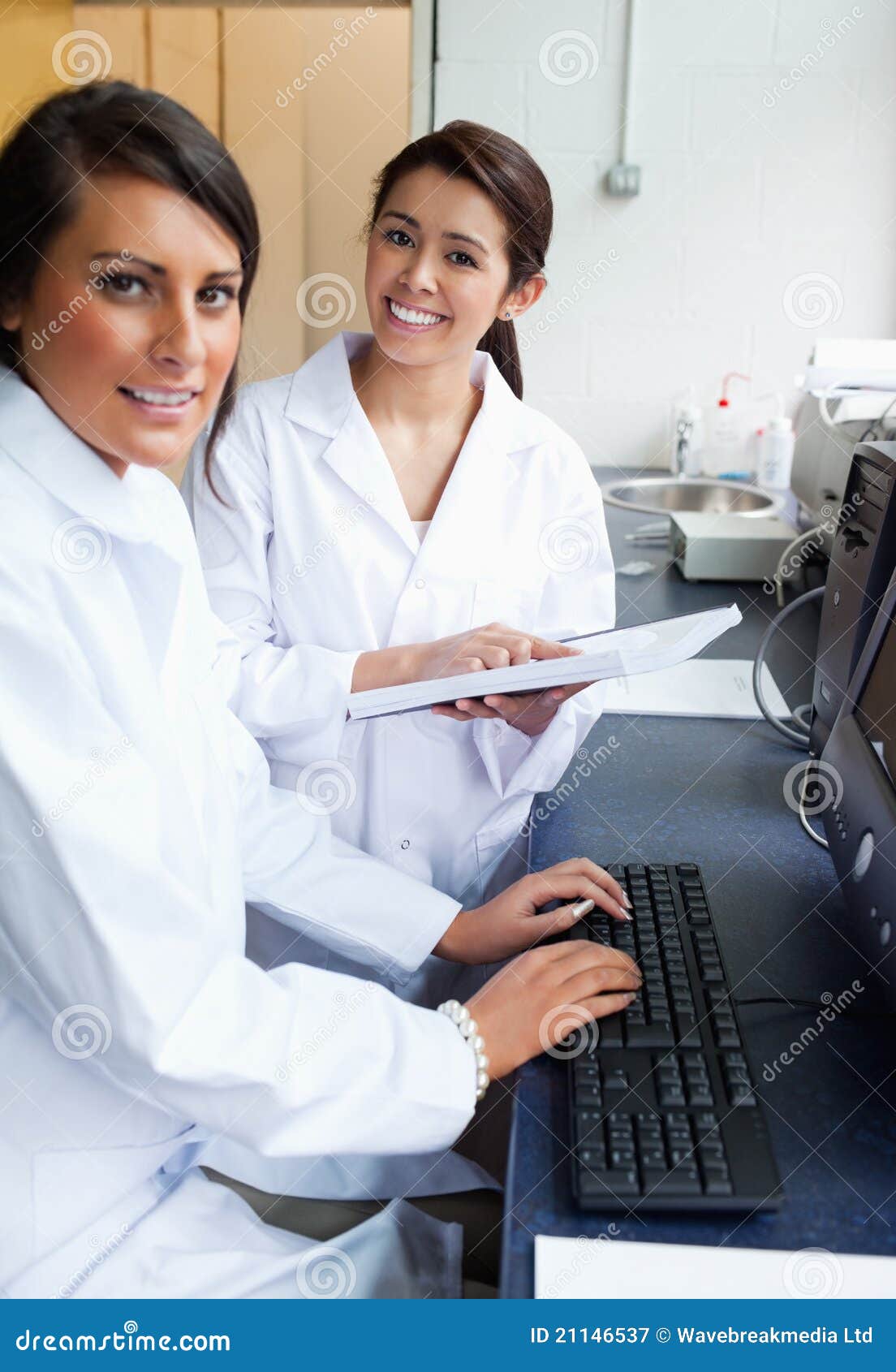 Portrait of Scientists Posing with a Monitor Stock Image - Image of ...