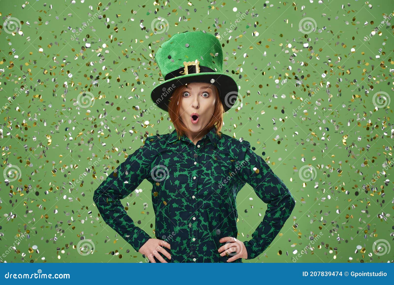 Portrait of Screaming Leprechaun Under a Shower of Confetti Stock Photo ...