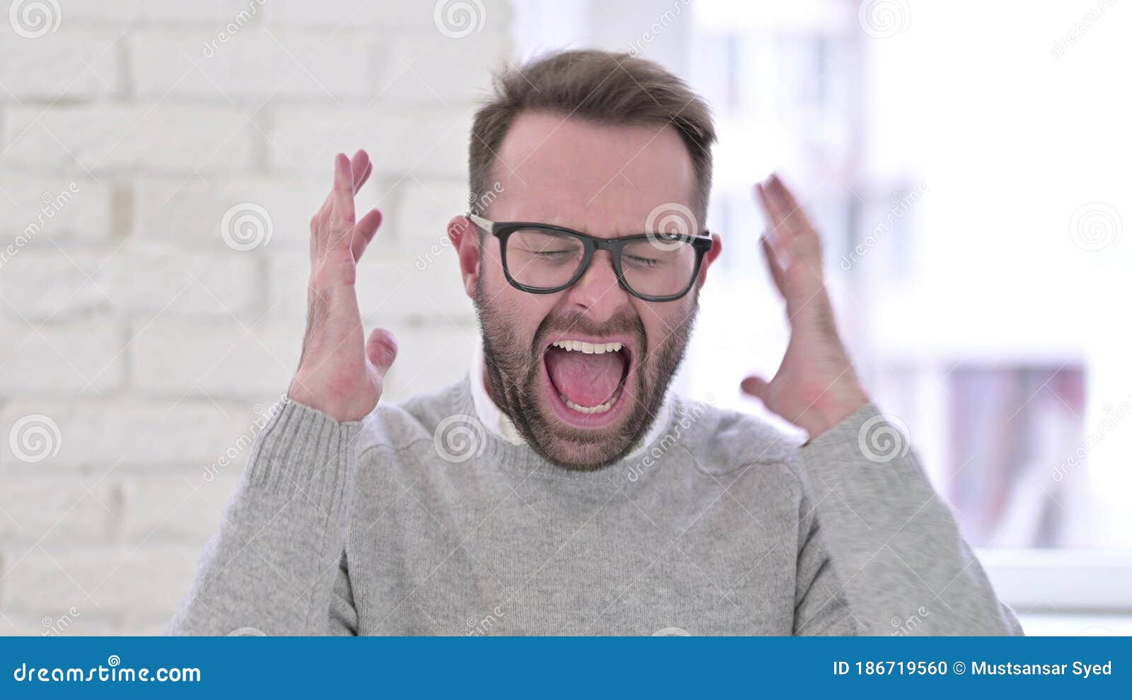 Portrait of Screaming Upset Creative Man Shouting Loud Stock Photo ...