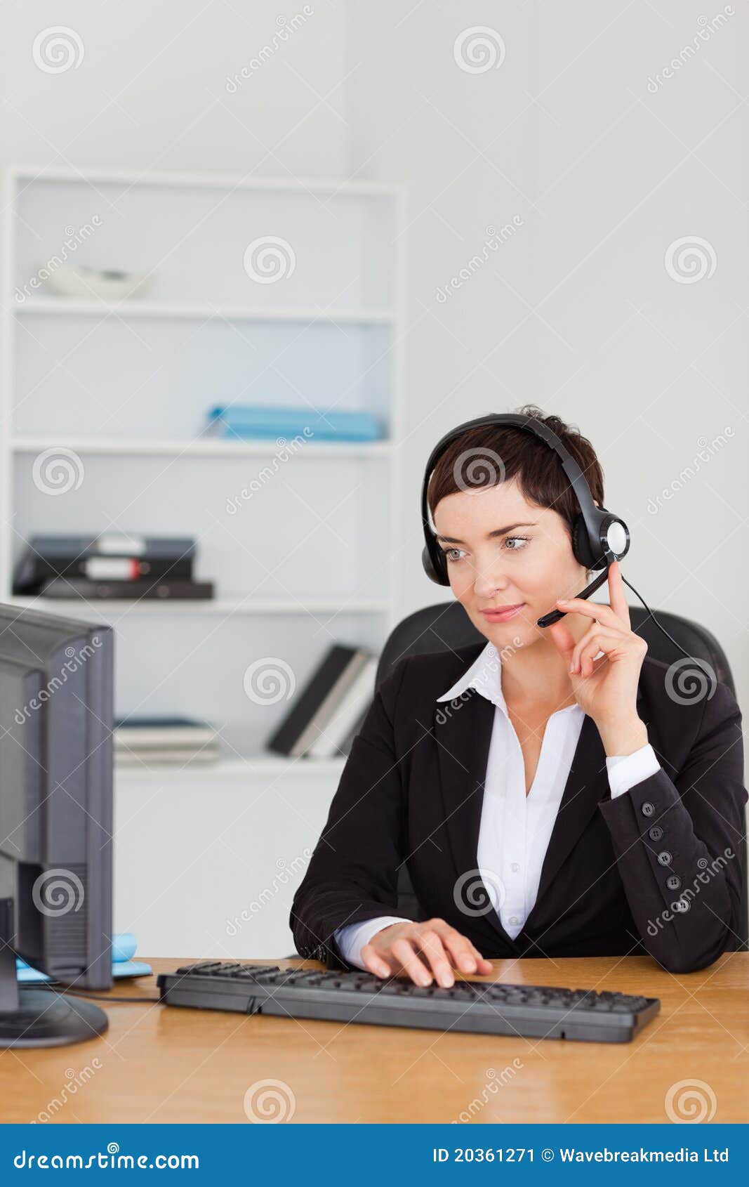 Portrait of a Secretary Calling with a Headset Stock Image - Image of ...