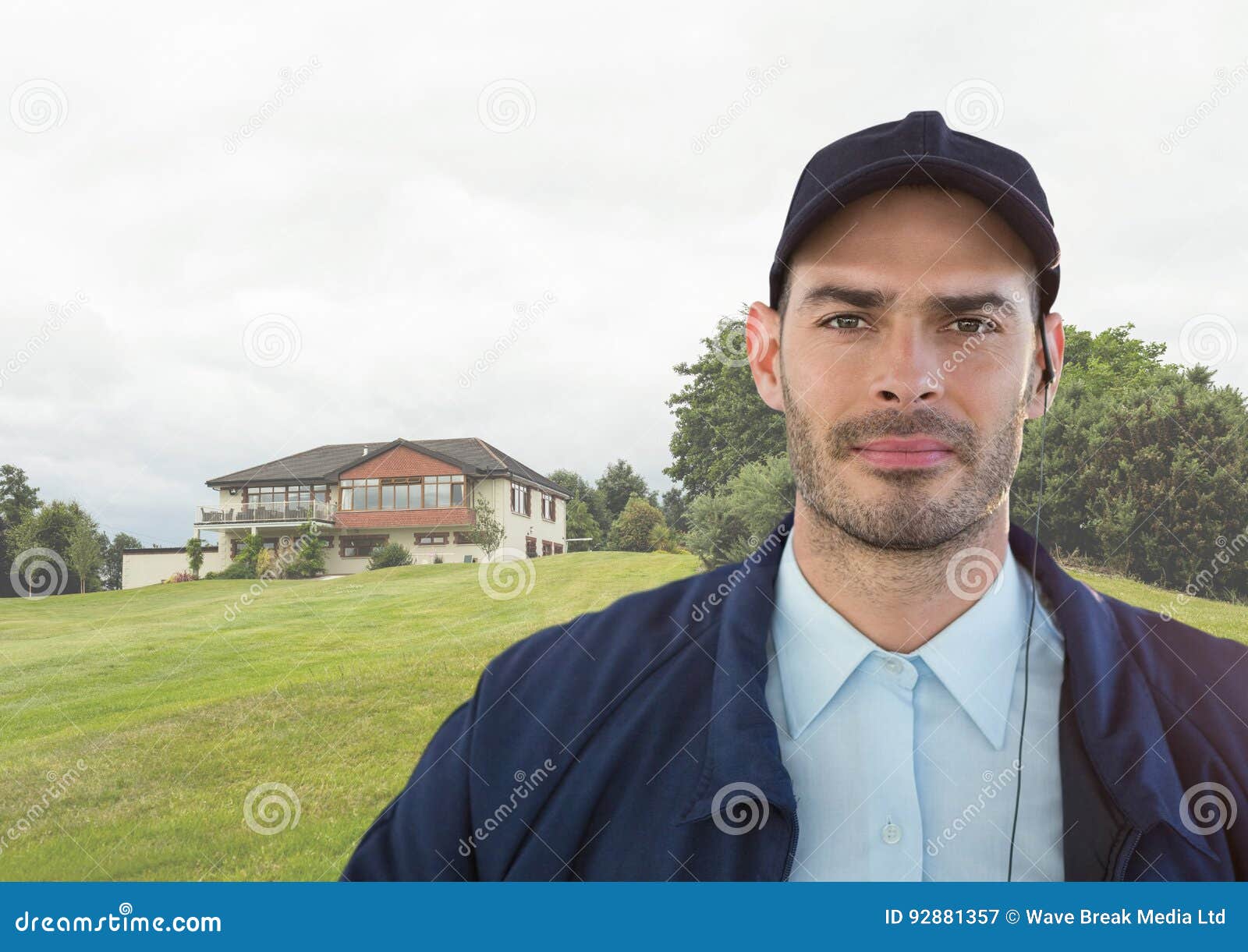 Portrait of Security Guard Against House Stock Image - Image of golf ...