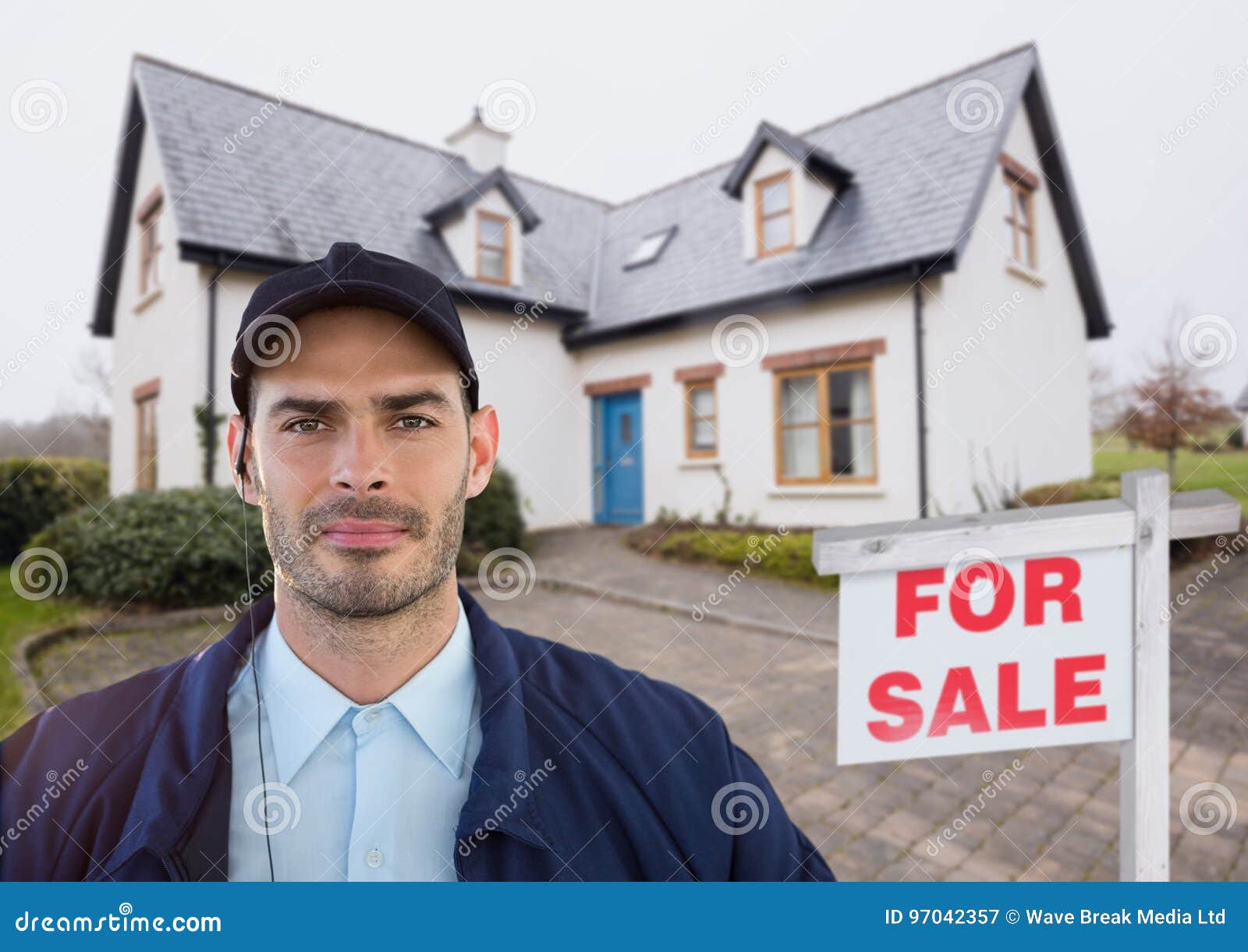 Portrait of Security Guard Standing Against House Stock Image - Image ...