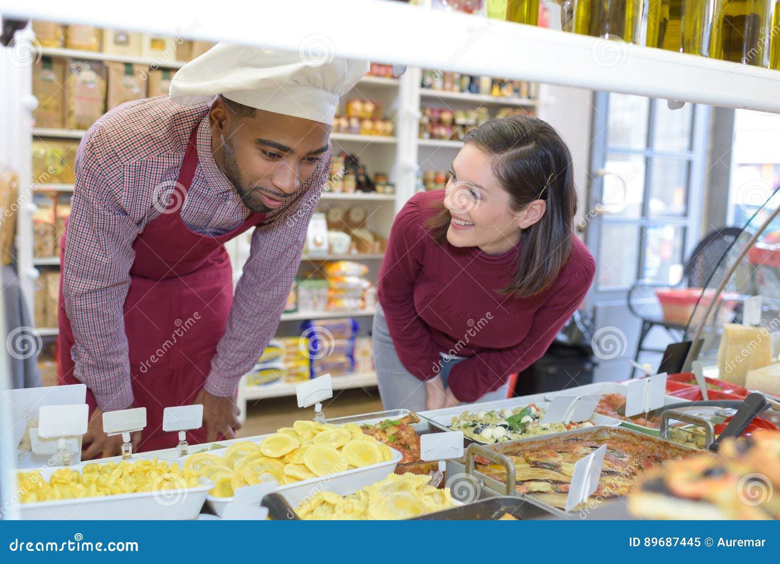 Portrait Seller Helping Customer in Shop Stock Image - Image of baker ...